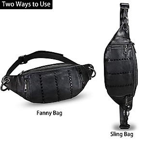 Genuine Leather Sling Bag for Women Fanny Bag Casual Hiking Daypack Crossbody Chest Bags Motorcycle Shoulder Backpack (Darkgrey)
