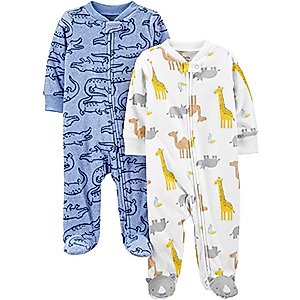 Simple Joys by Carter's Baby Boys' 2-Pack Fleece Footed Sleep and Play, Blue Alligator/White Giraffe, 3-6 Months