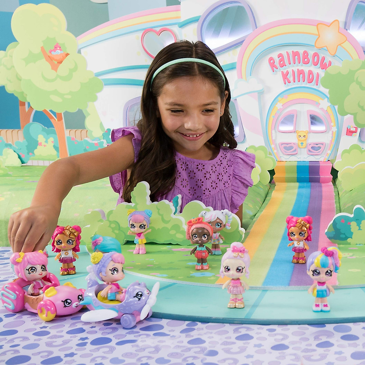 Kindi Kids Minis - Rainbow Kate's Airplane - Collectible Vehicle and Posable Bobble Head Figurine 2pc