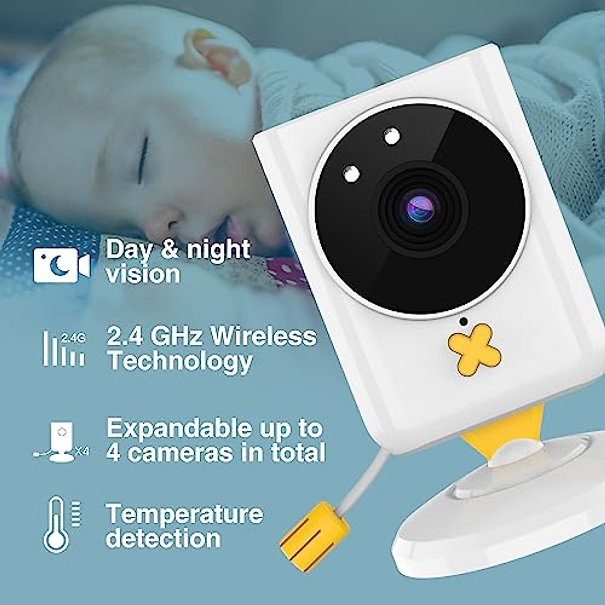 ENSTER Baby Monitor Video with Camera and Audio, 2.4'' LCD Screen, Color Night Vision, 2-Way Talk, VOX, 960ft Range, Temperature Display, 2X Zoom, Lullabies, Feeding Alarm
