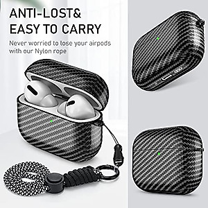 Youtec for Airpods Pro 2nd Generation Case 2022, Carbon Fibre for Airpods Pro 2 Cover with Keychain/Lanyard Soft Shockproof Cover for Women Men Compatible Apple AirPod Pro 2,Black