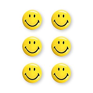 magnetoplan Smiley Face Magnets Diameter 40 mm Pack of 6, Yellow/Black