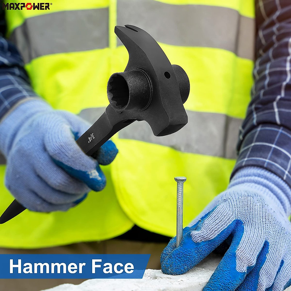 MAXPOWER 3/4" x 7/8" Scaffold Ratchet Wrench, Spud Podger Spanner, Multifunctional Functions with Claw Pry Bar and Hammer Face
