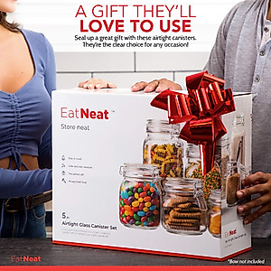 EatNeat 5-Piece Airtight Glass Kitchen Canisters with Glass Lids 4 pc Round Glass Food Storage Containers With Lids