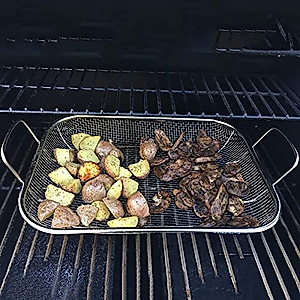 WUWEOT Grill Basket, Vegetable Barbecue Basket, 15" x 11" Stainless Steel Square Wire Mesh Grilling Basket Roasting Pan with Two Handles for Vegetables, Chicken, Meats and Fish