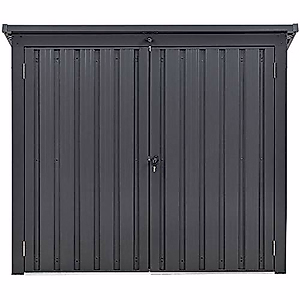 Hanover Trash and Recyclables Galvanized Steel Storage Shed with Pent Roof and 2-Point Locking System in Dark Gray, Stores 2 Trash Cans, 3.3-Ft. x 5.2-Ft. x 4.4-Ft.