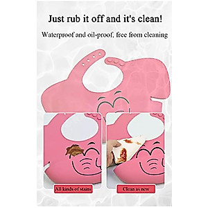 Elephant Silicone Bibs for Babies(2-Pack) Waterproof Bibs,Silicone Bibs with Food Catcher,Baby Bibs for Boy,Baby Girl Bibs (pink)