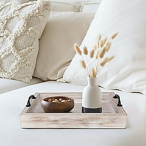 Set of 2 Rustic Farmhouse Wooden Serving Tray with Handles, Nesting White Decorative Trays for Coffee Table Ottoman Kitchen Bed Dining Table Centerpiece Rectangular Tray for Food Fruits Coffee Candles
