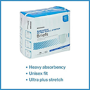 McKesson Bariatric Ultra Plus Stretch Briefs, Incontinence, Adult Unisex, Heavy Absorbency, 2XL / 3XL, 20 Count, 1 Pack