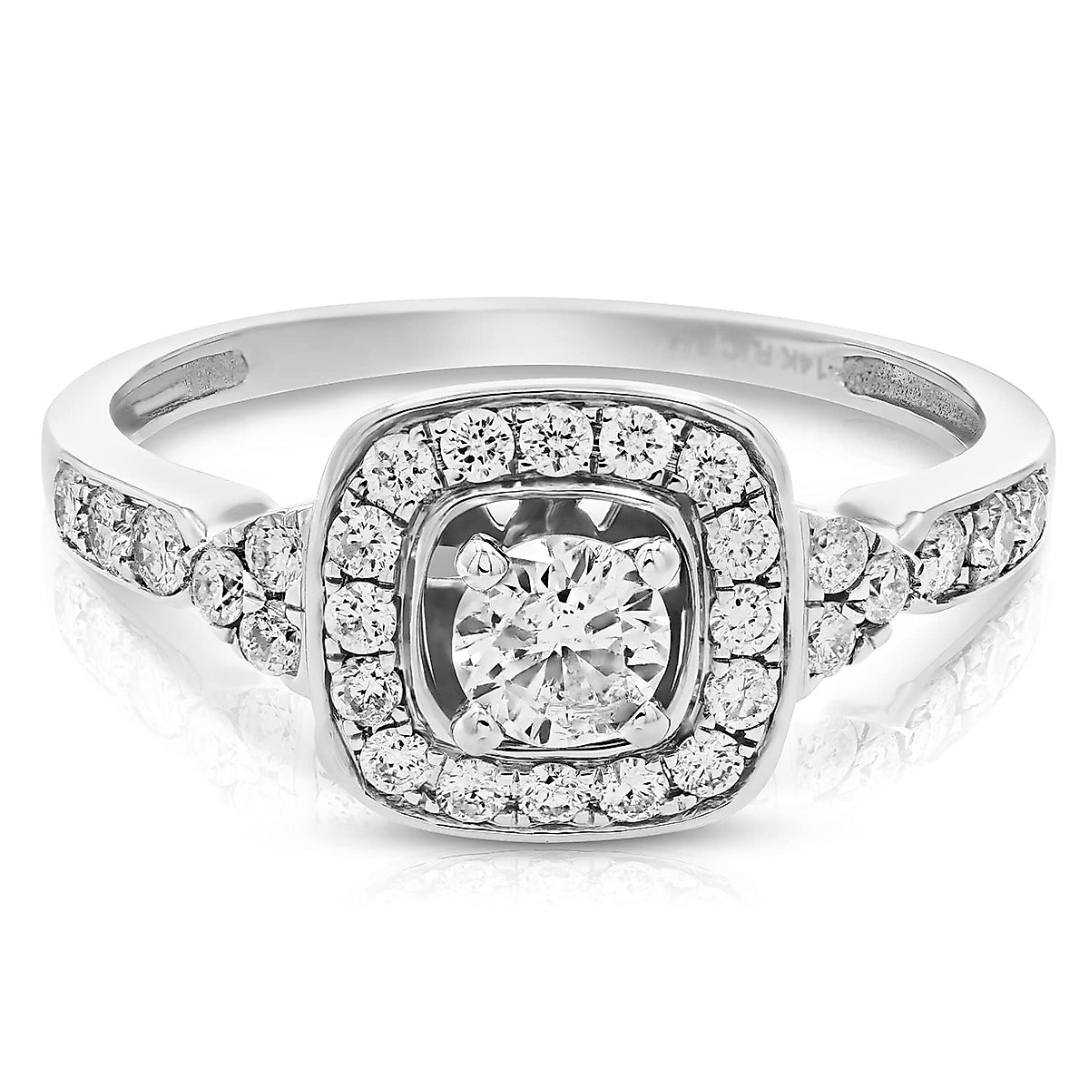 Vir Jewels 3/4 cttw Diamond Halo 4-Prong Wedding Engagement Ring Cushion 14K White Gold Size 6.5