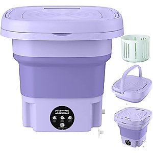 Portable Washing Machine Foldable High Capacity Mini Washer Deep Cleaning Half Automatic Washt-Lavender