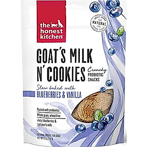 Aurora Pet Variety Pack (3) The Honest Kitchen Goat's Milk N' Cookies Slow Baked Dog Treats (1) Blueberries & Vanilla (1) Peanut Butter & Honey (1) Pumpkin Flavor (8-oz Each) with AuroraPet Wipes