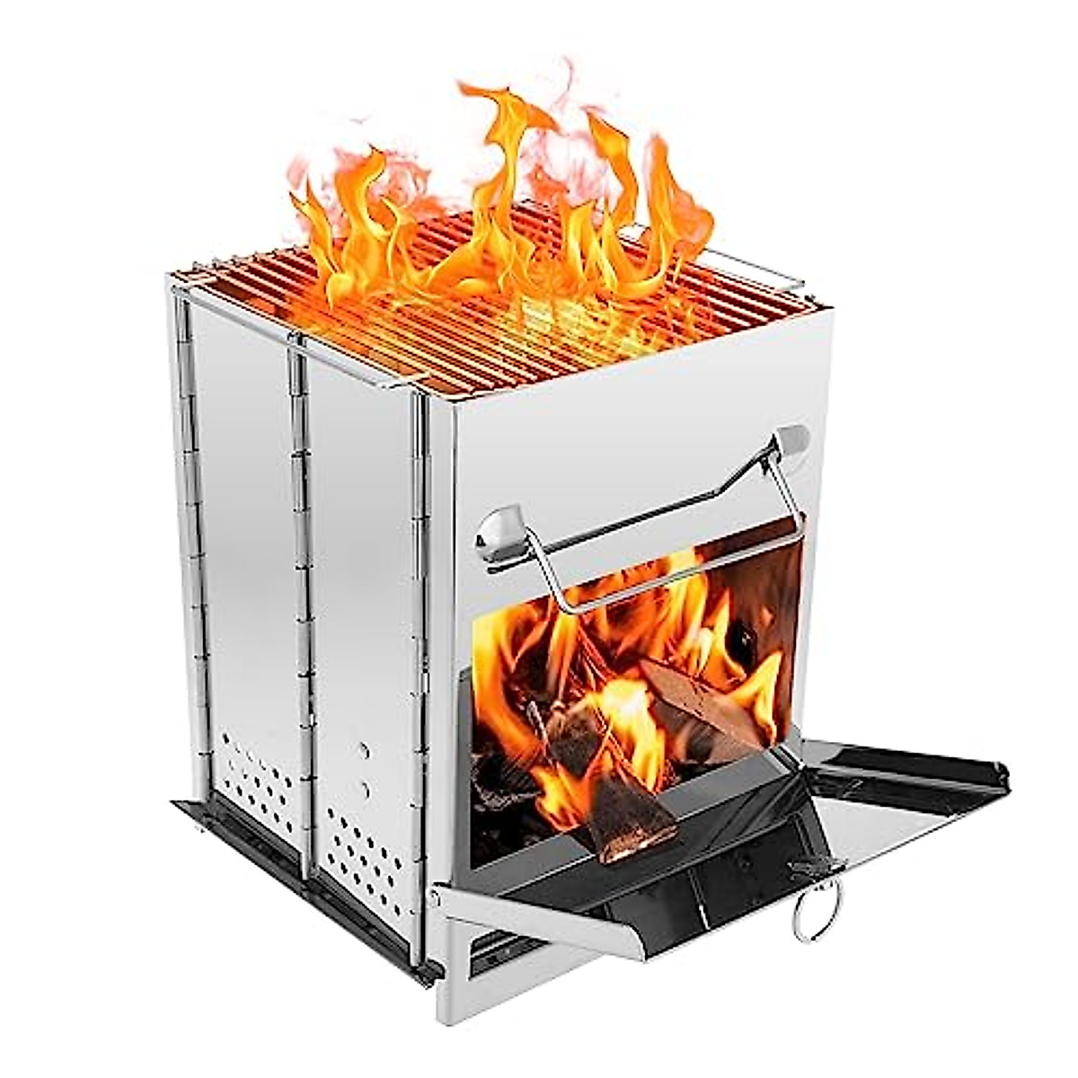 Wood Burning Camping Stove Folding, Large Portable Stainless Steel Backpacking Stove for Hiking Picnic Cooking Outdoor