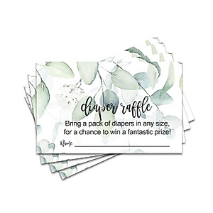 Greenery Diaper Raffle Tickets, Rustic Baby Shower Games for Prizes, Girls Baby Shower Diaper Raffle Invitation Insert Cards, 50 Pack