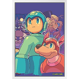 Mega Man Rush Dog Video Game Video Gamer Classic Retro Vintage 90s Gaming MegaMan Capcom Legacy Collection Megaman 11 Mega Man X Dr Wily White Wood Framed Poster 14x20