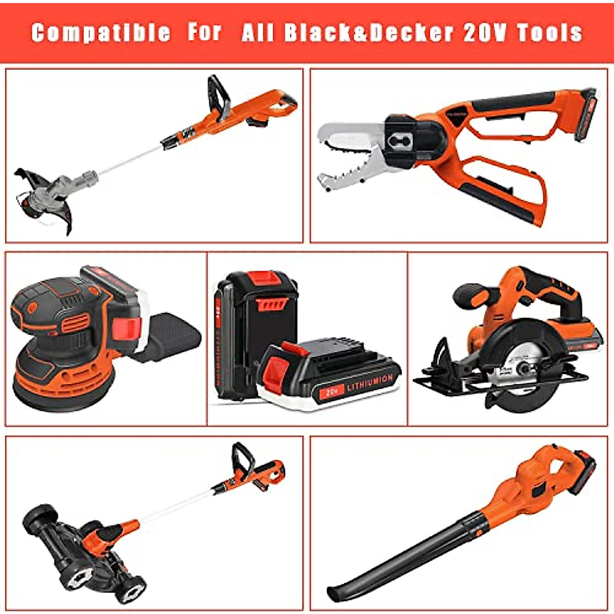 JYJZPB 2 Packs 3000mAh Replace Battery for Black and Decker 20V Lithium Battery LB20 LBX20, Black+Decker LBXR20 Decker Battery Compatible for Black & Decker 20 Volt MAX Cordless Tools