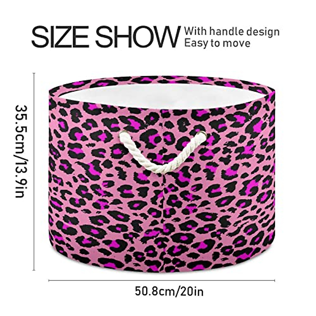 Kigai Storage Basket Pink Purple Leopard Round Toy Baskets Foldable Nursery Organizer Waterproof Inner Layer with Sturdy Handles Clothes Laundry Hamper Bin