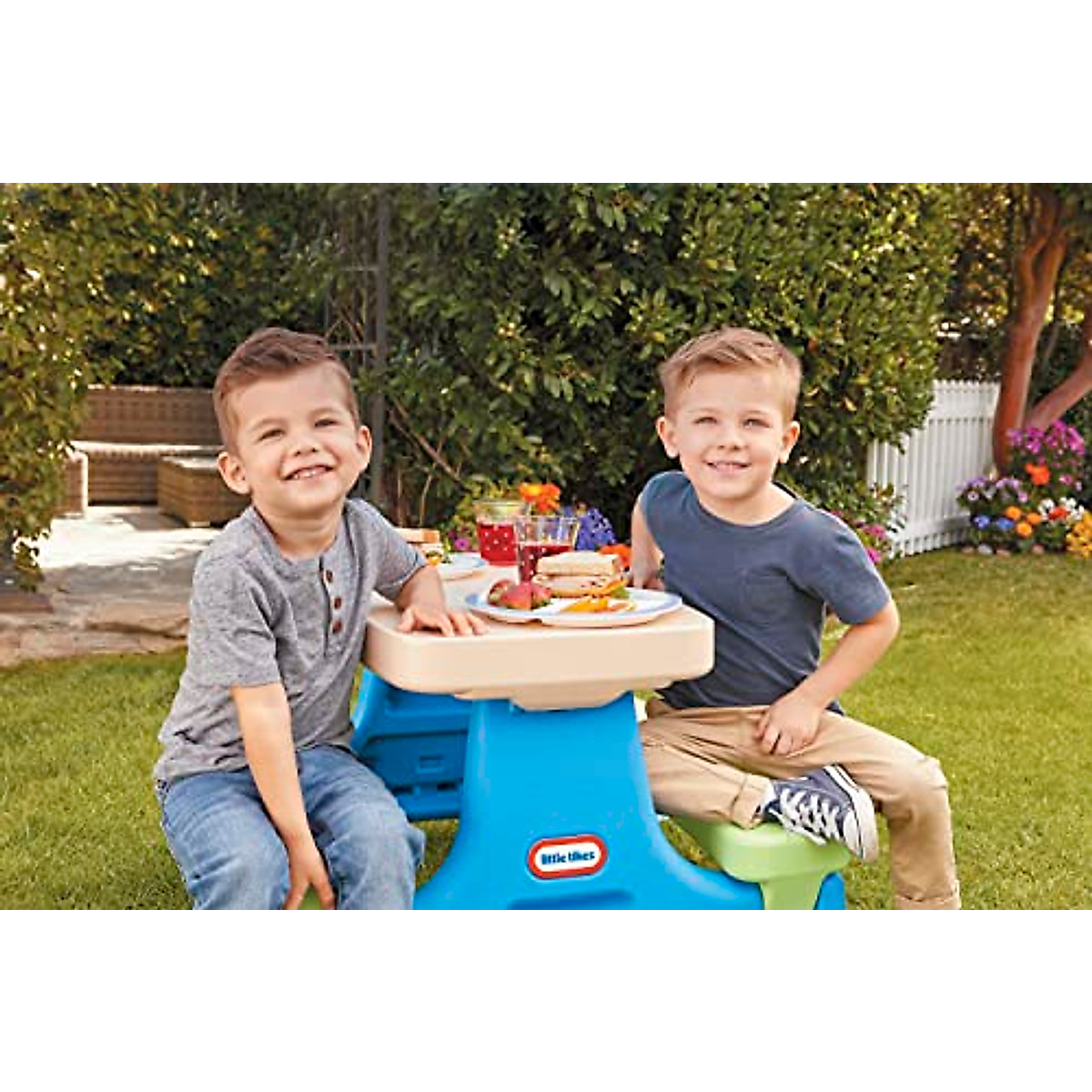 Little Tikes Easy Store Picnic Table with Umbrella, Multi Color, 42.00''L x 38.00''W x 19.75''H