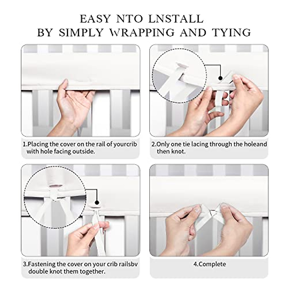 Vjningu Crib Rail Covers, Wrapped Rail Cover 3 Pcs (One Set) Anti-Collision Strip Corner Cover for Teething Bed Guardrail Cover Furniture Boys & Girls for Standard Crib（White）