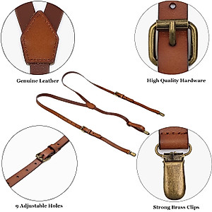 EURYNOME Leather Suspenders For Men, Brown Genuine Leather Suspenders Groomsmen Gifts (01#, L)