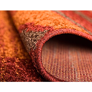 Unique Loom Autumn Collection Modern Contemporary Casual Abstract Area Rug, Rectangular 5' 0 x 8' 0, Terracotta/Burgundy Border