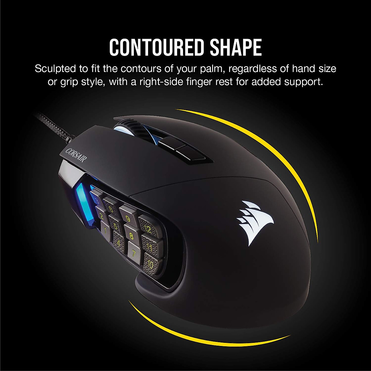 Corsair Scimitar RGB Elite, MOBA/MMO Gaming Mouse, Black, Backlit RGB LED, 18000 DPI, Optical (Renewed)