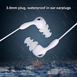 PUSOKEI Short Cord Waterproof Headphone, IP68 Waterproof Shortline in-Ear Tree Earplugs Waterproof Earphone Suitable Fit for Swimming Surfing Running(White)