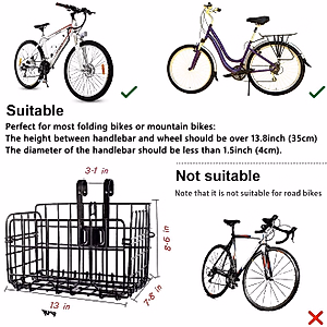 Folding Bike Basket,Cargo Basket for Bike,Removable Front Bag Rear Rack Hanging Bicycle Basket,Collapsible Bike Baskets for Women's and Men's,Mountain Bike Accessories Bike Frame Basket 1 Pack