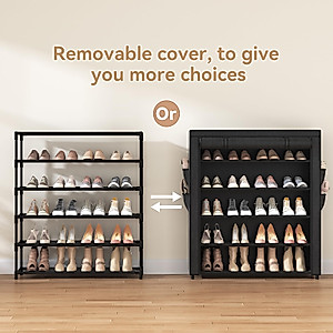 VILICK Shoe Rack with Cover, 5 Tier Shoe Organizer Storage for 20-24 Pair Shoes and Boots Large Shoe Storage Shelf Space Saving Vertical Shoe Rack for Closet, Front Door Entrance, Dorm, Garage