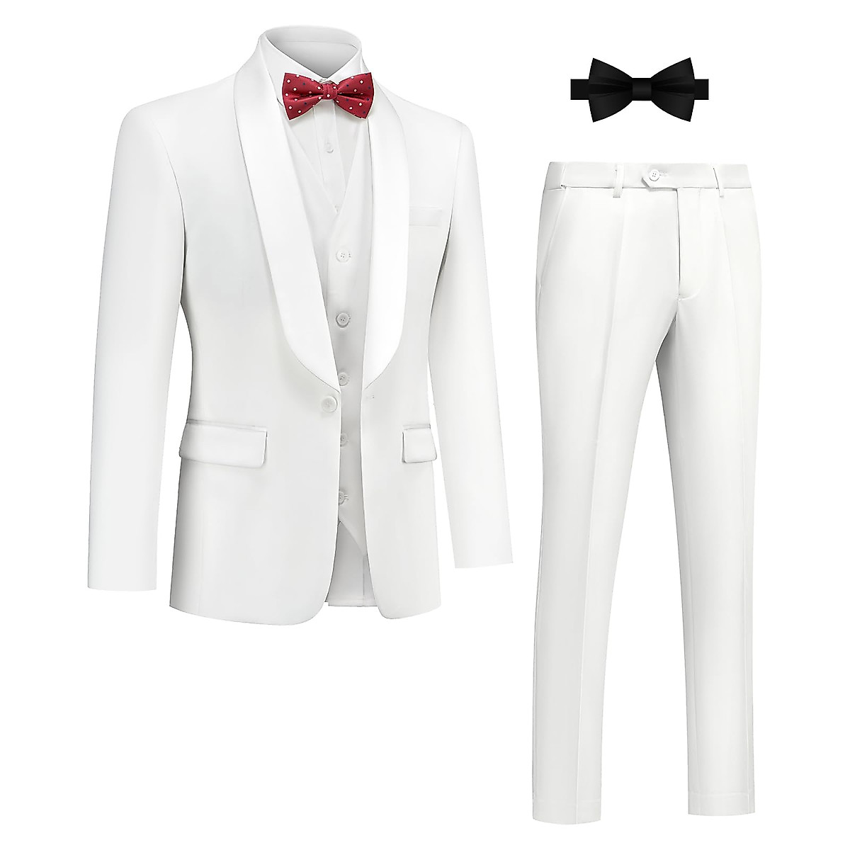 Mgnaie Men White Tuxedo Suit Set 3 Pieces Solid Premium Shawl Lapel Tux Jacket Vest Trousers Dinner Wedding 2024