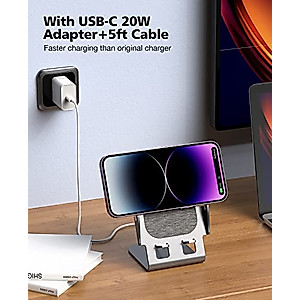 15W Fast Wireless Charger,Aluminum Alloy Cell Phone Stand,Compatible with iPhone 14 13 12 XR XS 8 Series Samsung Galaxy S21 S20 Note 20 10 Google etc, with 20W USB C PD Adapter 5ft Cable Cord