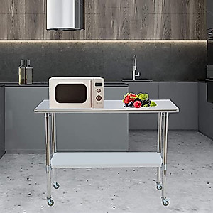 Stainless Steel Work Table w/ Undershelf and Casters,36" x 18" inch Commercial Kitchen Work & Prep Table for for Restaurant, Home and Hotel.