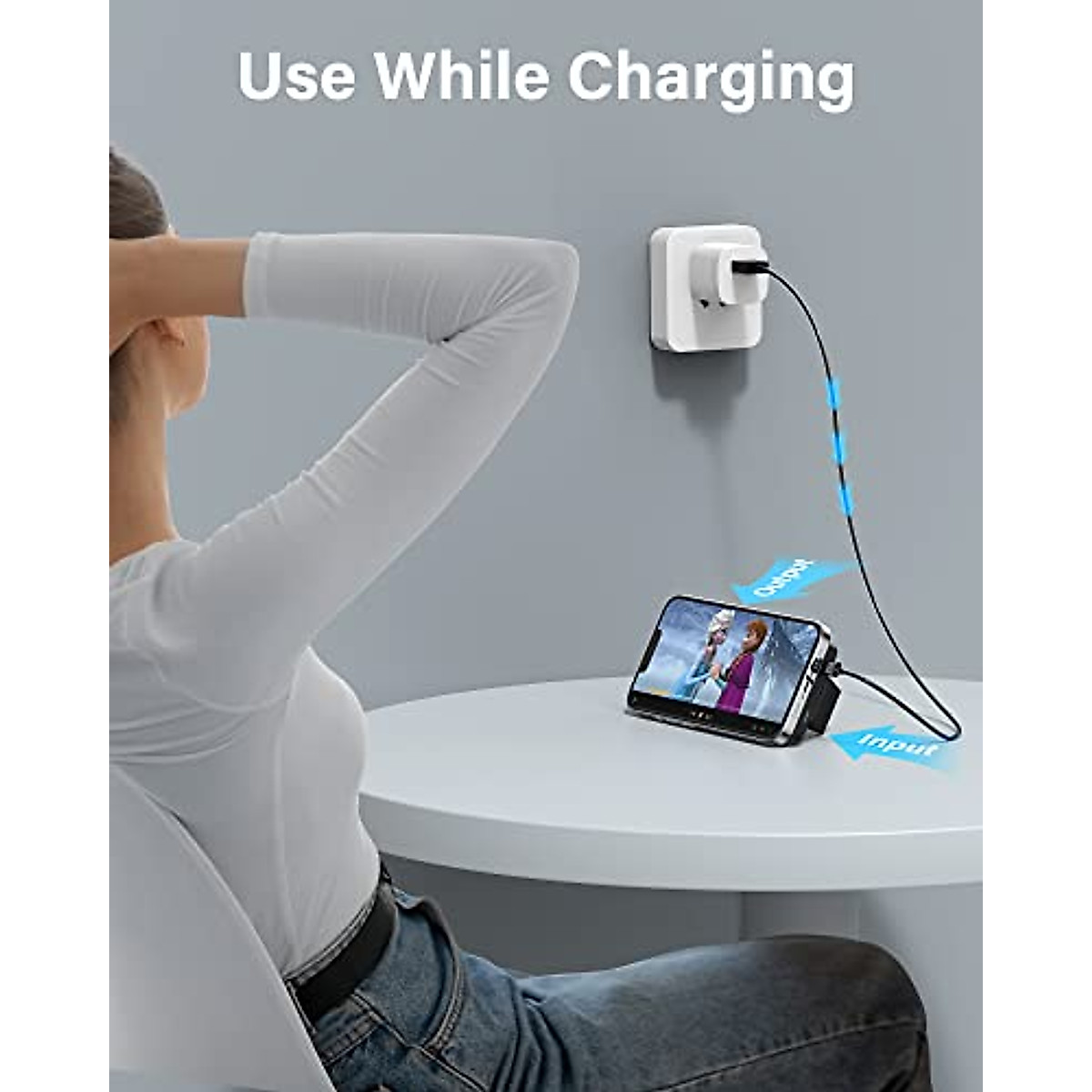 Fokimdo Magnetic Wireless Power Bank, Ultra-Thin 5000mAh Portable Charger Power Bank with Foldable Stand, Mag-Safe Battery Pack 5V/3A USB-C Output Input for iPhone 14/13/12 Series