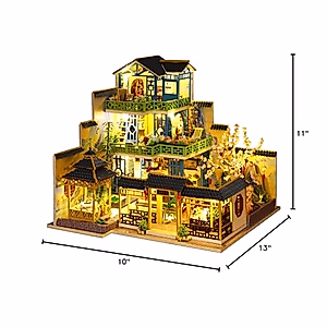 Spilay Dollhouse DIY Miniature Wooden Furniture Kit,Mini Handmade Big Castle Model with LED & Music Box,1:24 Scale Creative Doll House Toys for Adult Gift