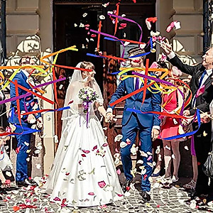 BEISHIDA Wedding Ribbon Wand with Triple Streamers and Bells Magic Fairy Wand for Wedding Party or Holiday Celebration Decoration (Multicolour)