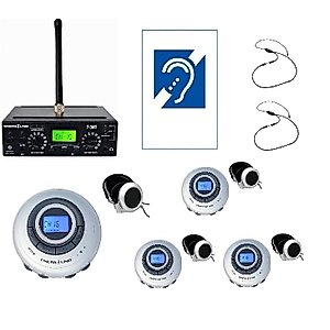 Enersound 4-Person Assistive Listening System with Headphones Neck Loops for Hearing Aids and ADA Plaque - Ideal for Church Schools Theaters Venues - US-Based Lifetime Limited Warranty -Phone Support