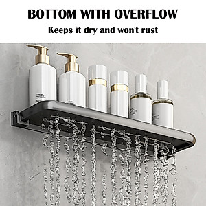 2pcs Bathroom Shelves Wall Mounted Foldable Shelf for Bathroom 12inch Waterproof Metal Shower Shelf Rack for Laundry Toilet Room Wall Organizer, Black