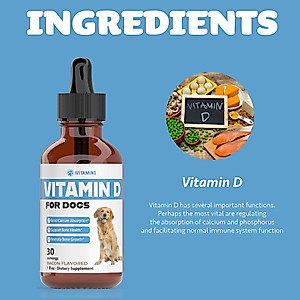 Vitamin D for Dogs | Supports Strong & Health Bones | Vitamin D Supplements for Dogs | Vitamin D Dog | Dog Vitamins and Supplements | Dog Vitamins Multivitamin | Vitamins for Dogs | 1 fl oz