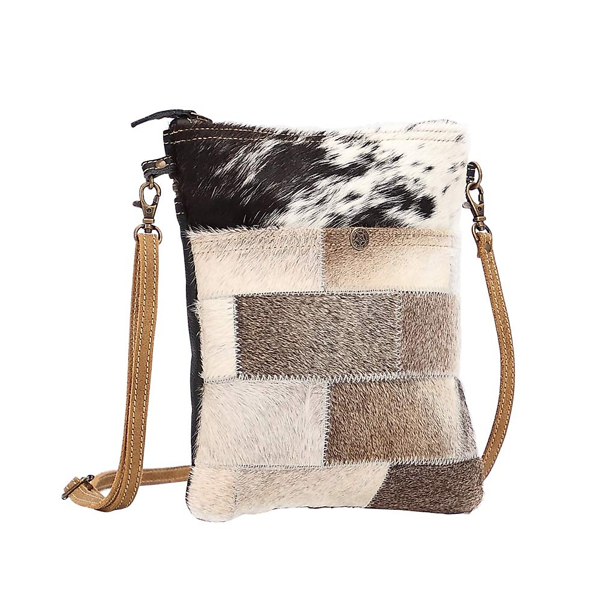 Myra Bag Cube Upcycled Leather & Cowhide Crossbody Bag S-1482