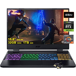 acer Nitro 5 15 Gaming Laptop | 15.6" QHD IPS 165Hz | AMD 8-core Ryzen 7 6800H (>i7-11370H) | 32GB DDR5 1TB SSD | GeForce RTX3070Ti 8GB Graphic | RGB Backlit HDMI USB-C Win11 Black + HDMI Cable
