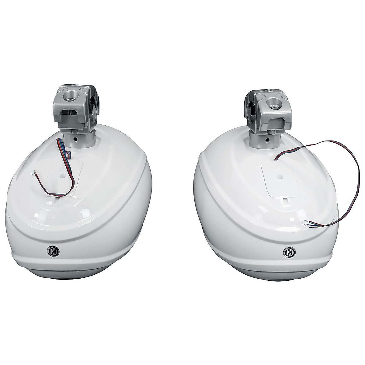 Pair Memphis Audio MXA82TW 8" Marine Wakeboard Tower Speakers/LED+Swivel White Bundle with Rockville RGHR2 Marine Gauge Hole Receiver (2 Items)