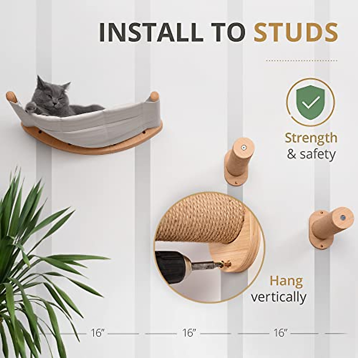 7 Ruby Road Cat Hammock Wall Mounted Cat Shelf with Two Steps - Cat Wall Shelves and Perches for Sleeping, Playing, Climbing, and Lounging - Modern Cat Bed & Furniture for Large Cats or Kitty