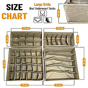 Underwear Organizers for Drawers, 4 piece set. Bra, socks, belts