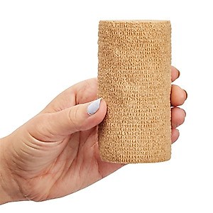 Juvale 6-Rolls Self Adhesive Bandage Wrap, Vet Tape - 4 in x 5 Yds Breathable, Elastic Cohesive Wrap Tape for Wrist, Swelling, Sports, Tattoo (Tan)