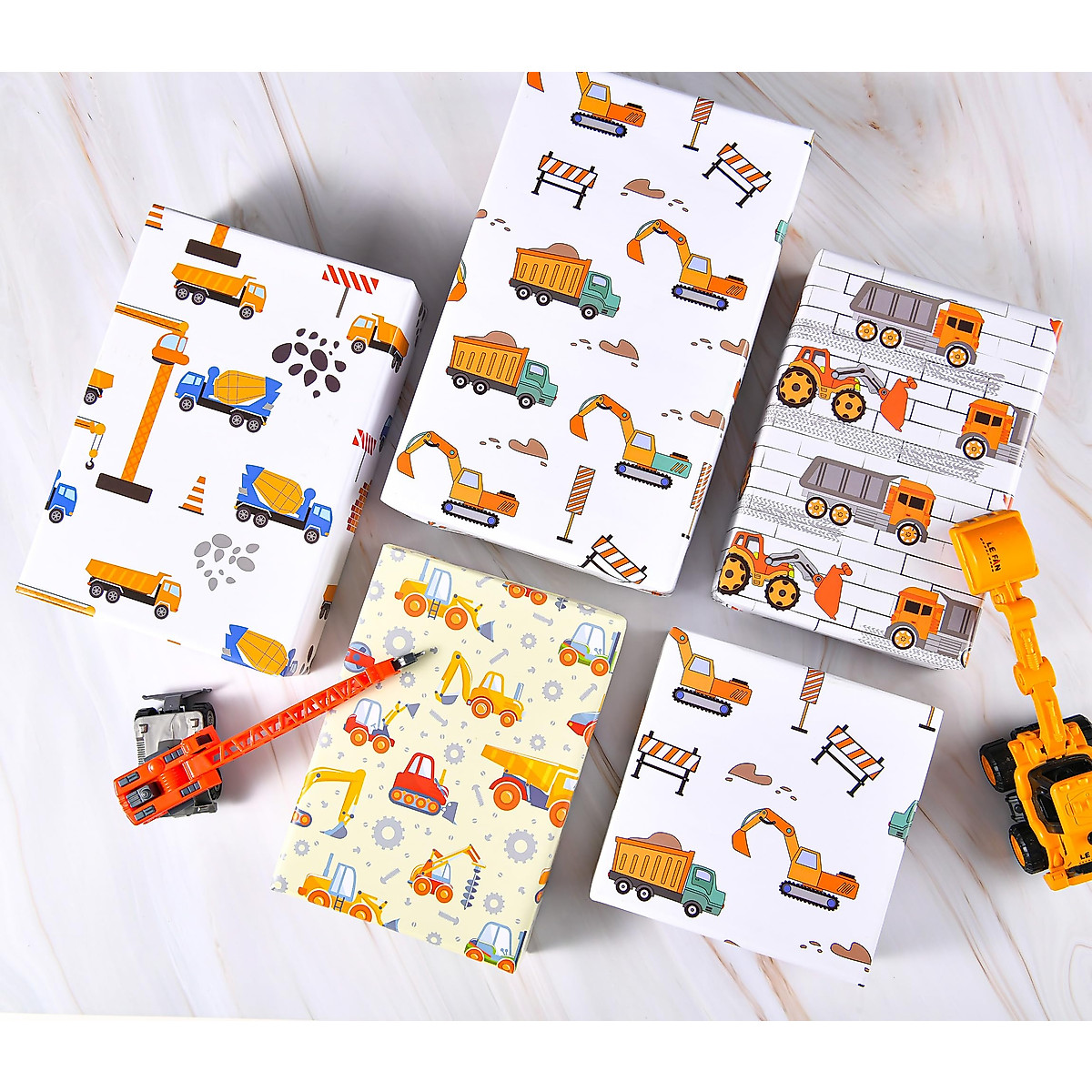 Titiweet Construction Wrapping Paper - Truck Wrapping Paper for Boys, Kids, 12 Sheets Tractor & Trucks Wrapping Paper for Birthday Holiday, 20 x 28 Inches Per Sheet(Construction(12 sheets))