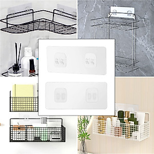 Prasacco 8 Pcs Adhesive Hooks Strong Shower Shelf Hooks Double Claw Wall Hooks Sticker Hooks for Shower Caddy Basket Kitchen Bathroom