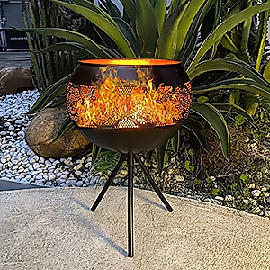 Solar Fire Pit Lantern, Candle Flickering Flame Lights Outdooor Waterproof Garden Torch Lights with Solar Powered LED Flickering Tabletop Lamp Decor for Table Patio Pathway Yard Landscape Decoration