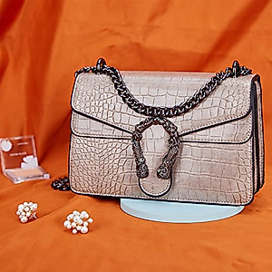 DEEPMEOW Women's Shoulder Chain Bag Crossbody Purse - Crocodile Grain PU Leather Messenger Bag Evening Square Satchel Handbag (Small,Khaki)