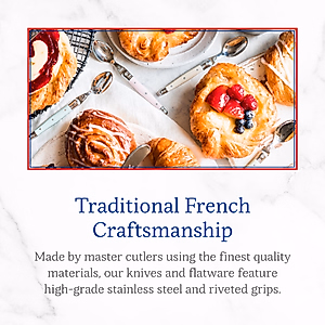 Jean Dubost Salad Servers, Red Handles - Rust-Resistant Stainless Steel - Includes Wooden Tray - Made in France