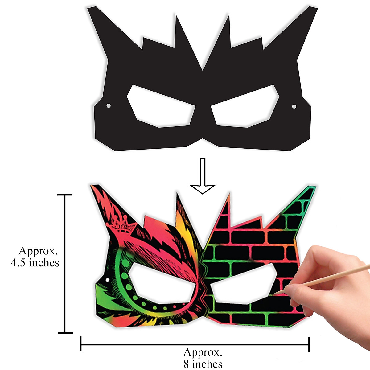 VHALE 24 Sets Rainbow Scratch Paper Art Superhero Masks, Dress Up Halloween Costumes, Creative Classroom Arts and Crafts, Fun Drawings, Travel Toys, Party Favors for Kids